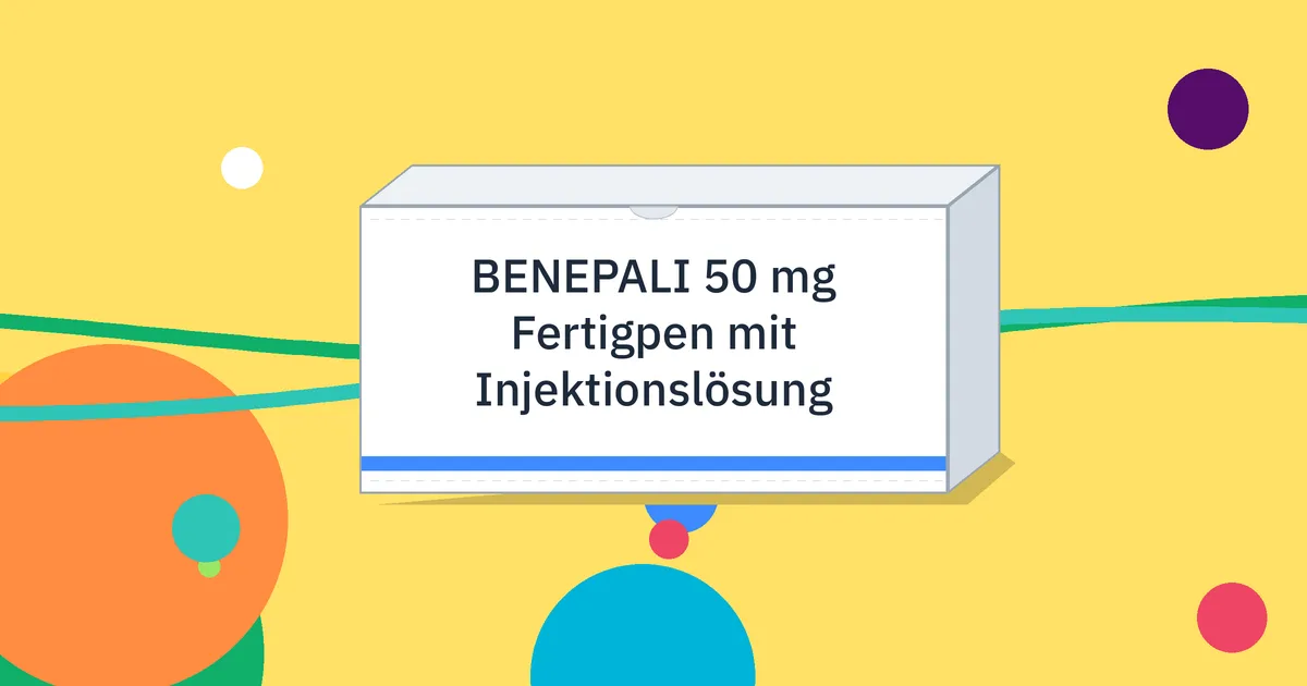 Symbolbild: Packung mit der Aufschrift BENEPALI 50 mg Fertigpen mit Injektionslösung (PZN 16759365) – Verfügbarkeit und Bezug in Apotheken in Frankfurt am Main