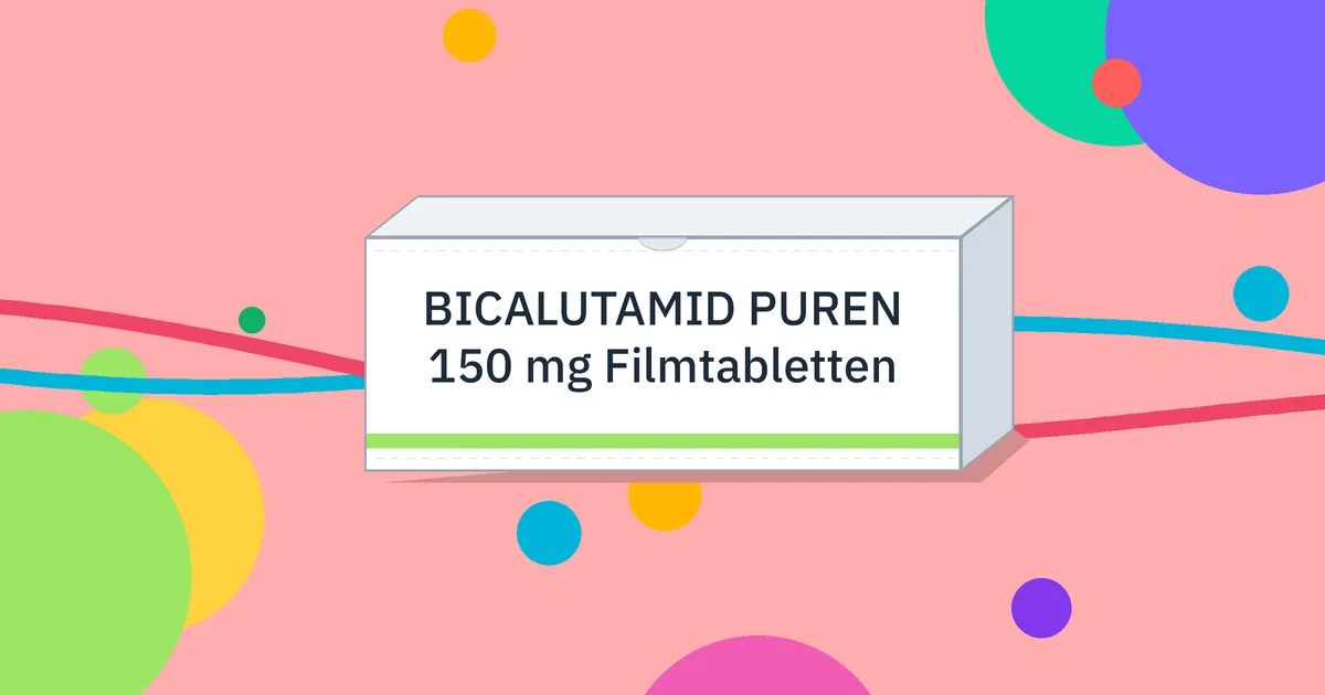 Symbolbild: Packung mit der Aufschrift BICALUTAMID PUREN 150 mg Filmtabletten (PZN 19731396) – Verfügbarkeit und Bezug in Apotheken in Frankfurt am Main