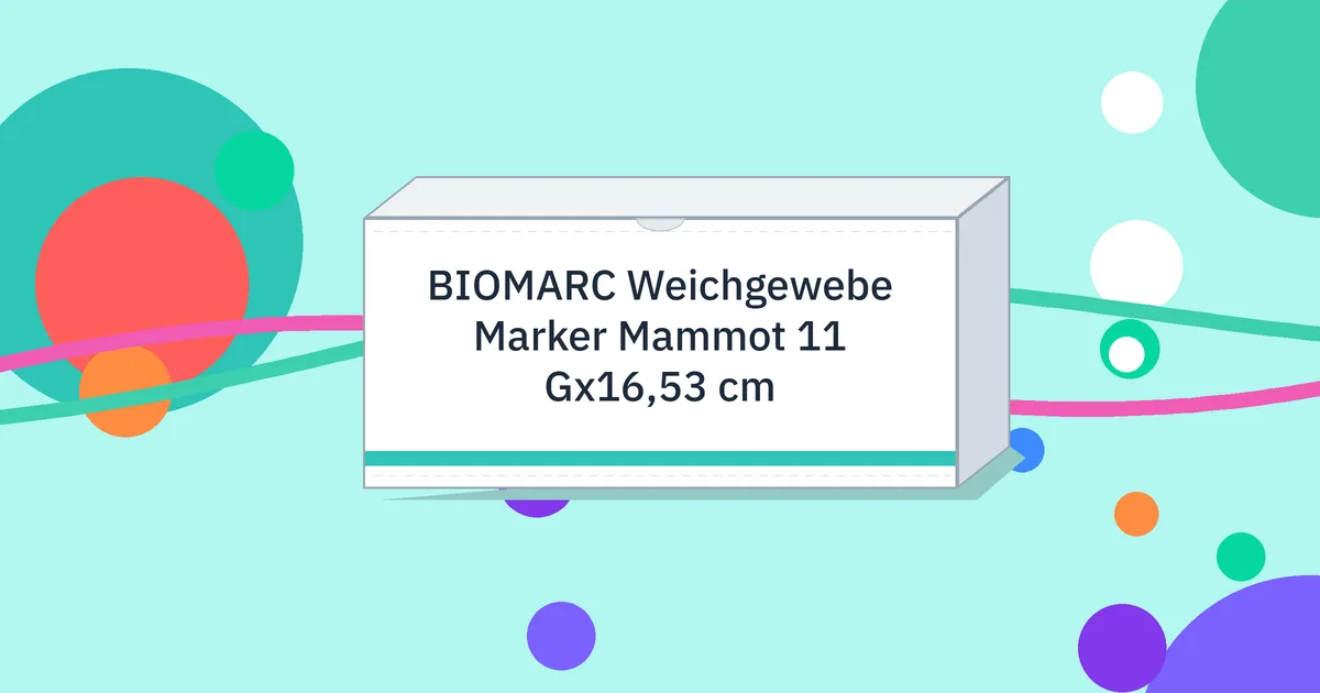 Symbolbild: Packung mit der Aufschrift BIOMARC Weichgewebe Marker Mammot 11 Gx16,53 cm (PZN 09523337) – Verfügbarkeit und Bezug in Apotheken in Frankfurt am Main