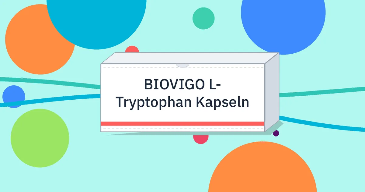 Symbolbild: Packung mit der Aufschrift BIOVIGO L-Tryptophan Kapseln (PZN 17153475) – Verfügbarkeit und Bezug in Apotheken in Frankfurt am Main