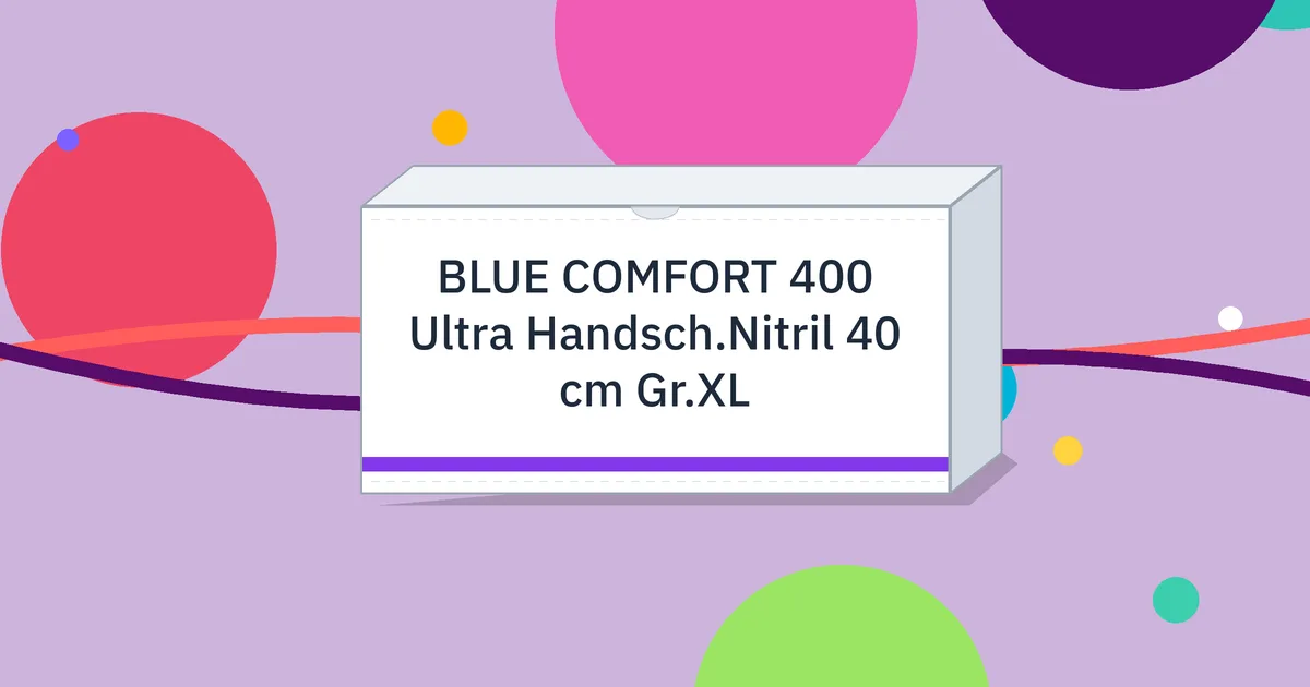 Symbolbild: Packung mit der Aufschrift BLUE COMFORT 400 Ultra Handsch.Nitril 40 cm Gr.XL (PZN 10127807) – Verfügbarkeit und Bezug in Apotheken in Frankfurt am Main