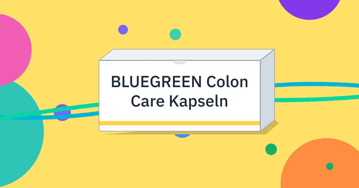 Symbolbild: Packung mit der Aufschrift BLUEGREEN Colon Care Kapseln (PZN 13592278) – Verfügbarkeit und Bezug in Apotheken in Frankfurt am Main