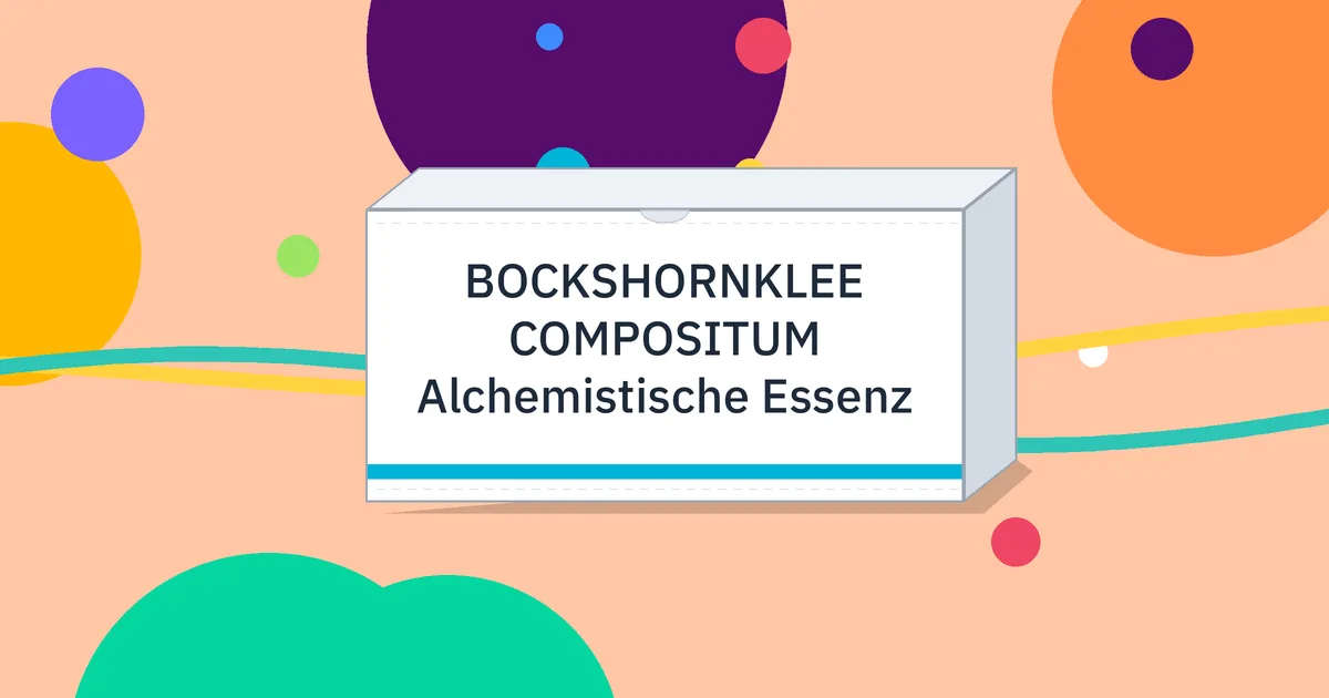 Symbolbild: Packung mit der Aufschrift BOCKSHORNKLEE COMPOSITUM Alchemistische Essenz (PZN 18113644) – Verfügbarkeit und Bezug in Apotheken in Frankfurt am Main