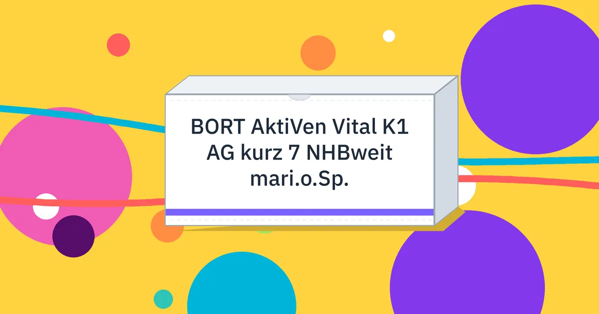 Symbolbild: Packung mit der Aufschrift BORT AktiVen Vital K1 AG kurz 7 NHBweit mari.o.Sp. (PZN 13732383) – Verfügbarkeit und Bezug in Apotheken in Frankfurt am Main