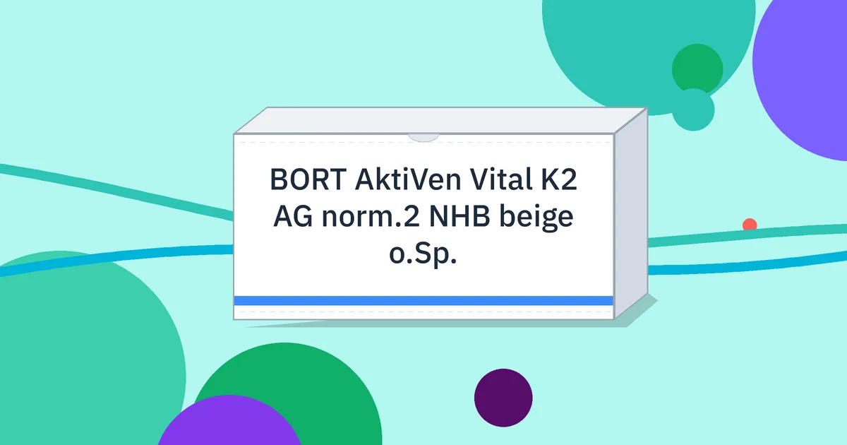 Symbolbild: Packung mit der Aufschrift BORT AktiVen Vital K2 AG norm.2 NHB beige o.Sp. (PZN 13731426) – Verfügbarkeit und Bezug in Apotheken in Frankfurt am Main