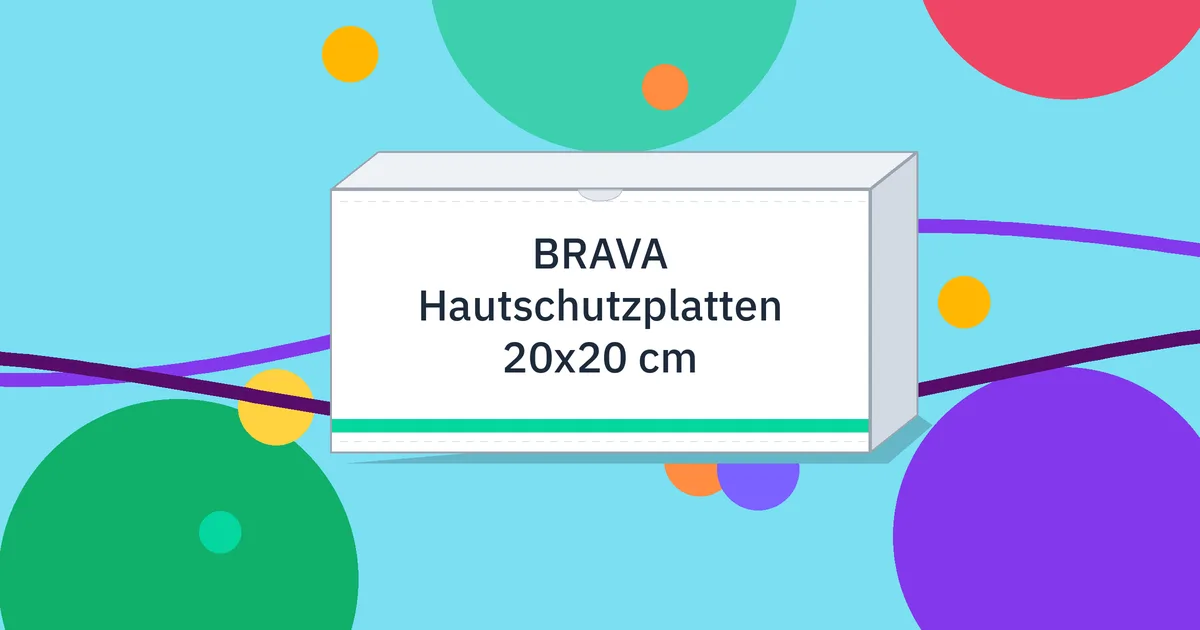 Symbolbild: Packung mit der Aufschrift BRAVA Hautschutzplatten 20x20 cm (PZN 09543682) – Verfügbarkeit und Bezug in Apotheken in Frankfurt am Main