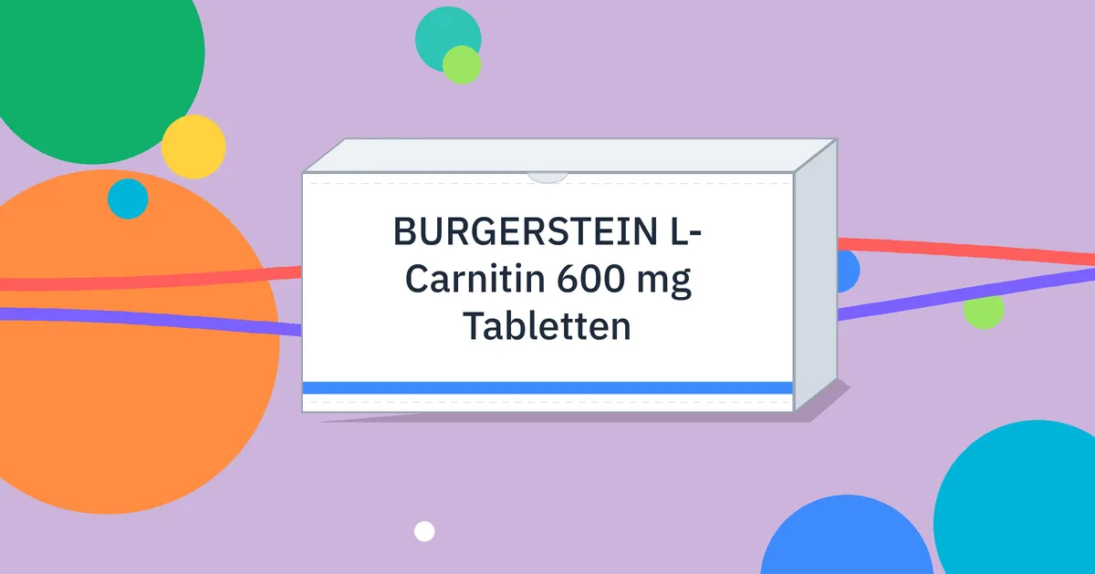 Symbolbild: Packung mit der Aufschrift BURGERSTEIN L-Carnitin 600 mg Tabletten (PZN 14303690) – Verfügbarkeit und Bezug in Apotheken in Frankfurt am Main