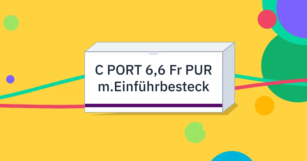 Symbolbild: Packung mit der Aufschrift C PORT 6,6 Fr PUR m.Einführbesteck (PZN 11484975) – Verfügbarkeit und Bezug in Apotheken in Frankfurt am Main