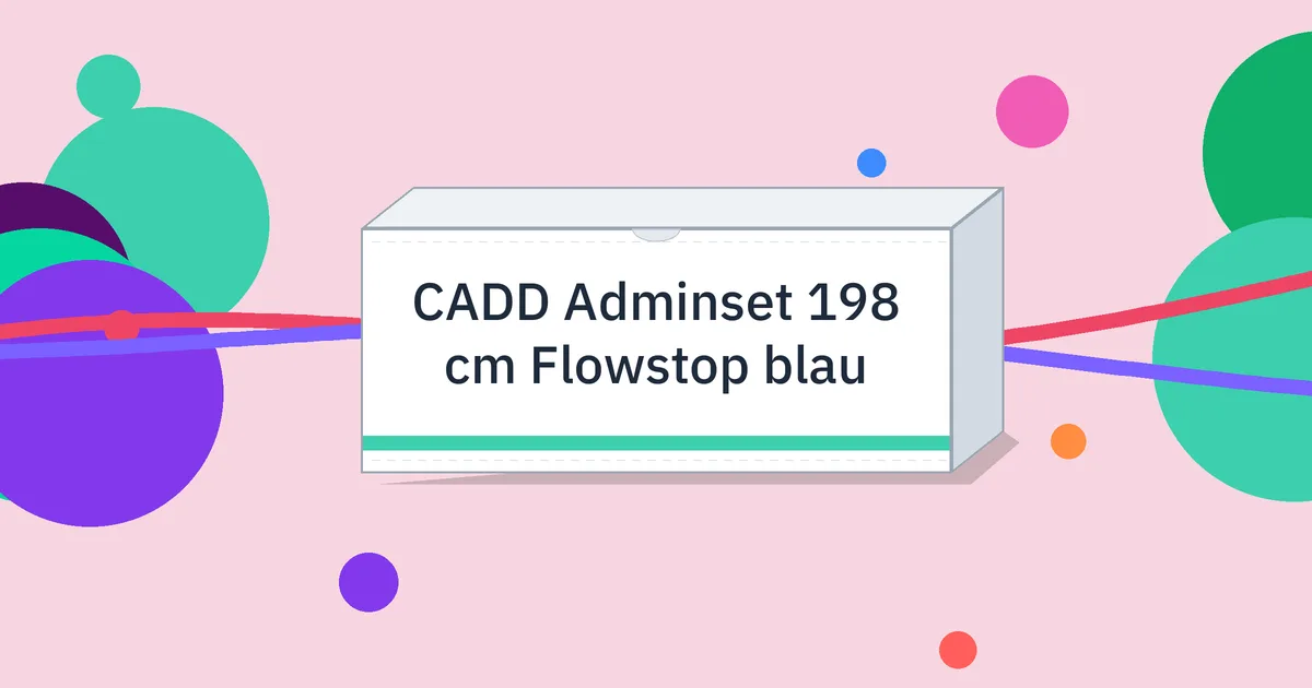 Symbolbild: Packung mit der Aufschrift CADD Adminset 198 cm Flowstop blau (PZN 11242120) – Verfügbarkeit und Bezug in Apotheken in Frankfurt am Main