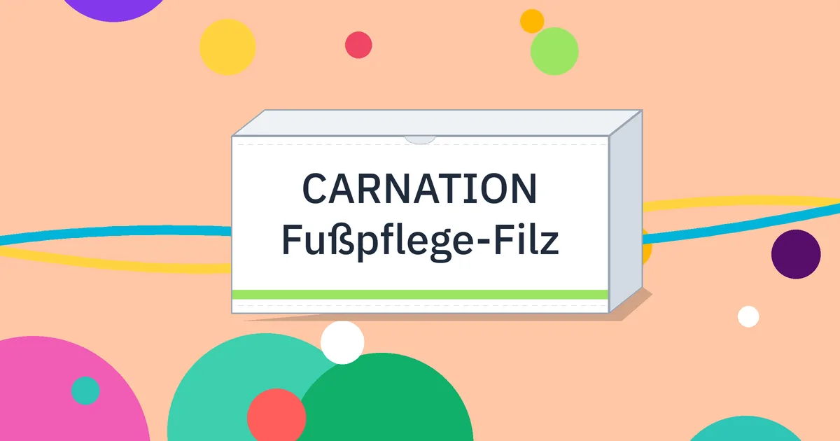 Symbolbild: Packung mit der Aufschrift CARNATION Fußpflege-Filz (PZN 09615275) – Verfügbarkeit und Bezug in Apotheken in Frankfurt am Main