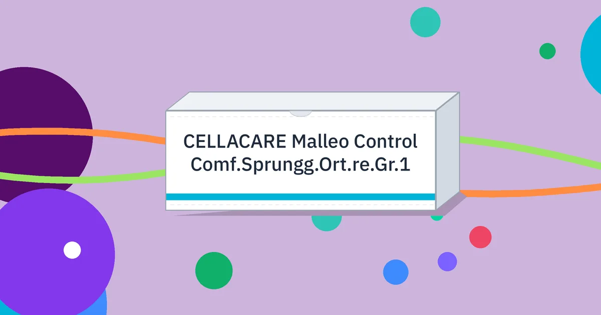 Symbolbild: Packung mit der Aufschrift CELLACARE Malleo Control Comf.Sprungg.Ort.re.Gr.1 (PZN 15253586) – Verfügbarkeit und Bezug in Apotheken in Frankfurt am Main