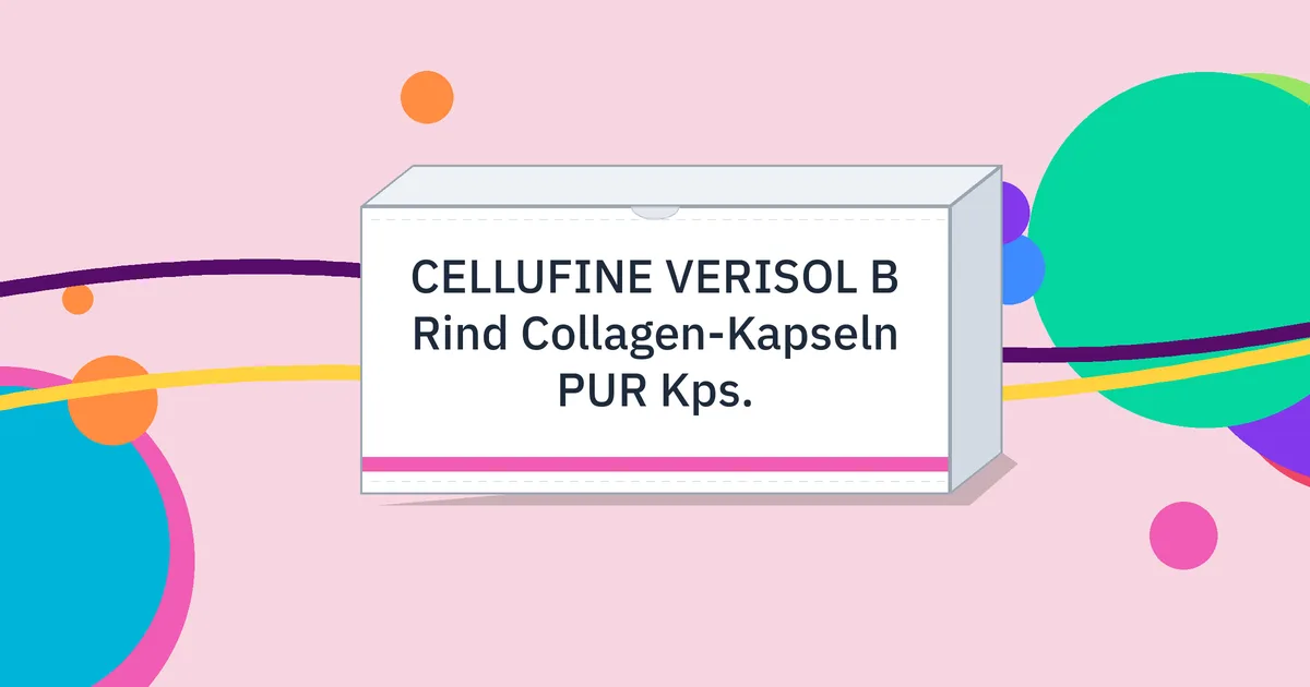 Symbolbild: Packung mit der Aufschrift CELLUFINE VERISOL B Rind Collagen-Kapseln PUR Kps. (PZN 19160083) – Verfügbarkeit und Bezug in Apotheken in Frankfurt am Main