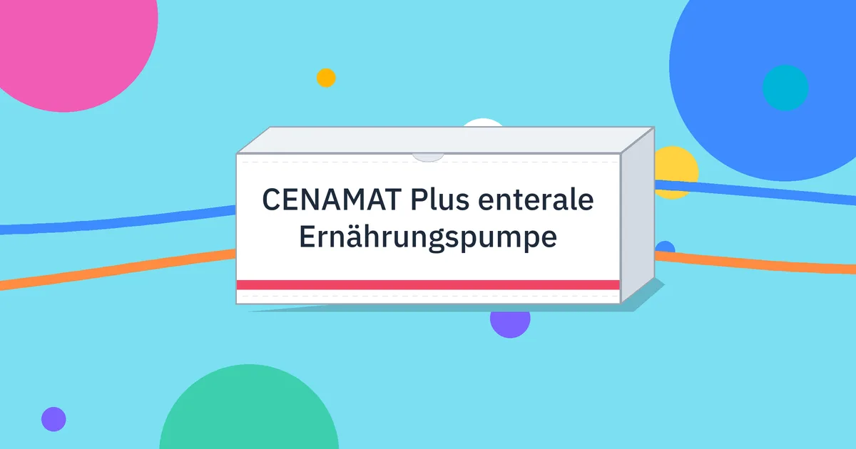 Symbolbild: Packung mit der Aufschrift CENAMAT Plus enterale Ernährungspumpe (PZN 02353955) – Verfügbarkeit und Bezug in Apotheken in Frankfurt am Main