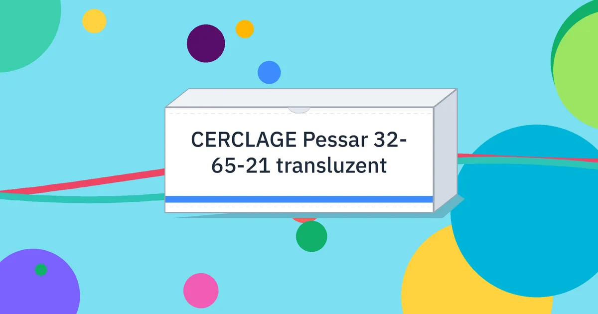Symbolbild: Packung mit der Aufschrift CERCLAGE Pessar 32-65-21 transluzent (PZN 15226508) – Verfügbarkeit und Bezug in Apotheken in Frankfurt am Main