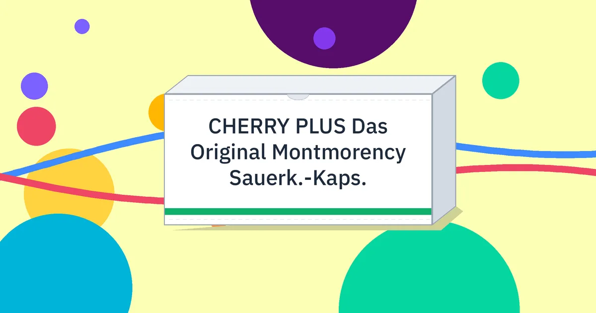 Symbolbild: Packung mit der Aufschrift CHERRY PLUS Das Original Montmorency Sauerk.-Kaps. (PZN 11668600) – Verfügbarkeit und Bezug in Apotheken in Frankfurt am Main