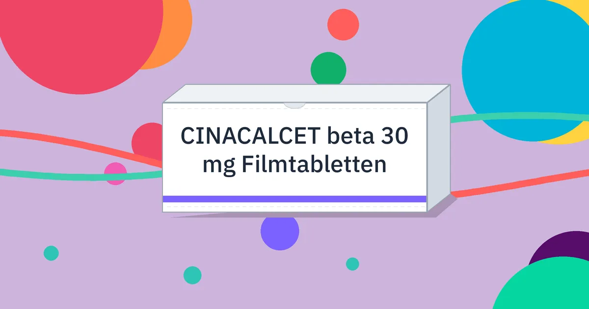 Symbolbild: Packung mit der Aufschrift CINACALCET beta 30 mg Filmtabletten (PZN 13982312) – Verfügbarkeit und Bezug in Apotheken in Frankfurt am Main