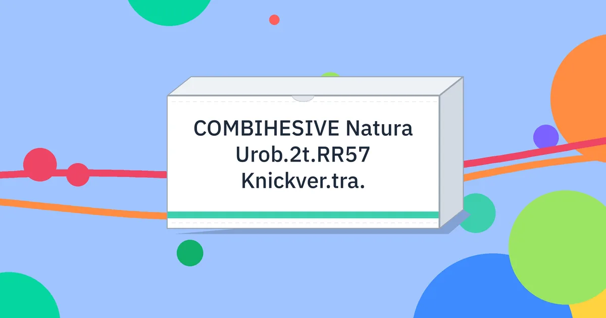 Symbolbild: Packung mit der Aufschrift COMBIHESIVE Natura Urob.2t.RR57 Knickver.tra. (PZN 08406279) – Verfügbarkeit und Bezug in Apotheken in Frankfurt am Main