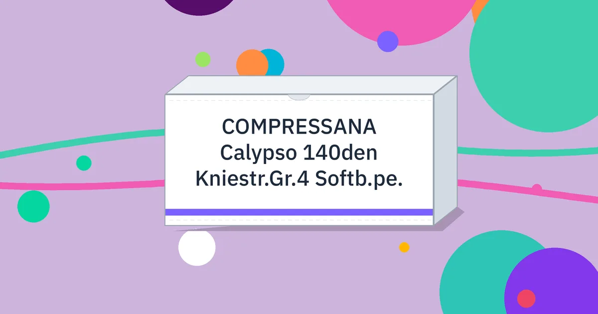 Symbolbild: Packung mit der Aufschrift COMPRESSANA Calypso 140den Kniestr.Gr.4 Softb.pe. (PZN 11217926) – Verfügbarkeit und Bezug in Apotheken in Frankfurt am Main