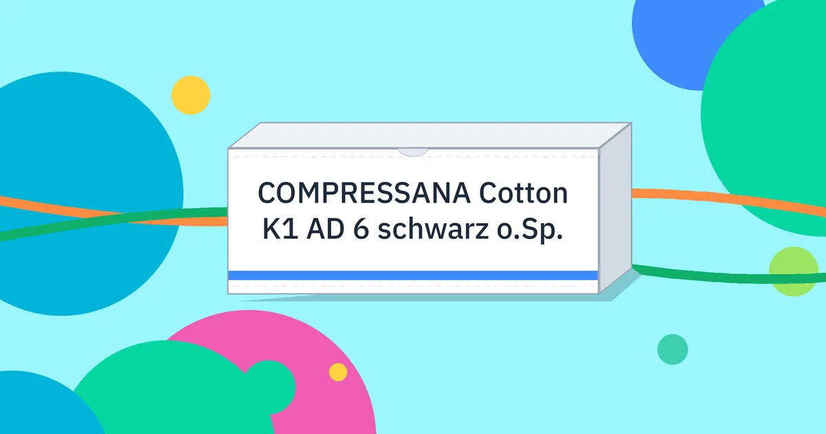 Symbolbild: Packung mit der Aufschrift COMPRESSANA Cotton K1 AD 6 schwarz o.Sp. (PZN 10215463) – Verfügbarkeit und Bezug in Apotheken in Frankfurt am Main
