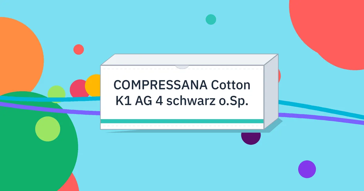 Symbolbild: Packung mit der Aufschrift COMPRESSANA Cotton K1 AG 4 schwarz o.Sp. (PZN 11393327) – Verfügbarkeit und Bezug in Apotheken in Frankfurt am Main