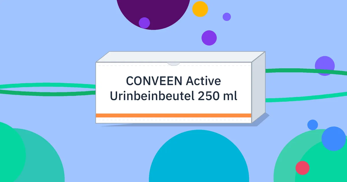 Symbolbild: Packung mit der Aufschrift CONVEEN Active Urinbeinbeutel 250 ml (PZN 09539479) – Verfügbarkeit und Bezug in Apotheken in Frankfurt am Main