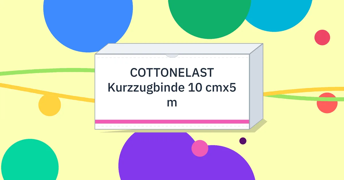 Symbolbild: Packung mit der Aufschrift COTTONELAST Kurzzugbinde 10 cmx5 m (PZN 18037765) – Verfügbarkeit und Bezug in Apotheken in Frankfurt am Main