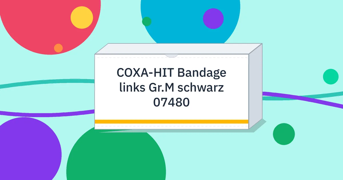 Symbolbild: Packung mit der Aufschrift COXA-HIT Bandage links Gr.M schwarz 07480 (PZN 02526255) – Verfügbarkeit und Bezug in Apotheken in Frankfurt am Main