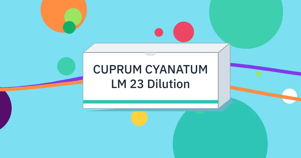 Symbolbild: Packung mit der Aufschrift CUPRUM CYANATUM LM 23 Dilution (PZN 13458321) – Verfügbarkeit und Bezug in Apotheken in Frankfurt am Main