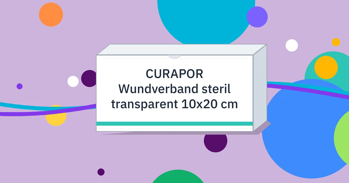 Symbolbild: Packung mit der Aufschrift CURAPOR Wundverband steril transparent 10x20 cm (PZN 19763143) – Verfügbarkeit und Bezug in Apotheken in Frankfurt am Main