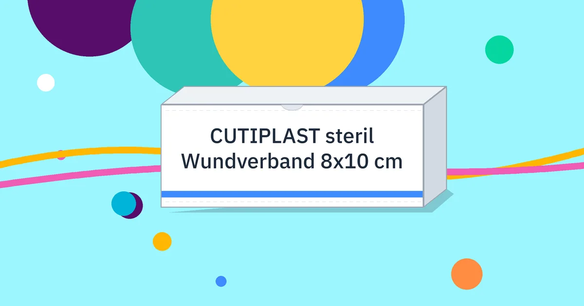 Symbolbild: Packung mit der Aufschrift CUTIPLAST steril Wundverband 8x10 cm (PZN 03477990) – Verfügbarkeit und Bezug in Apotheken in Frankfurt am Main