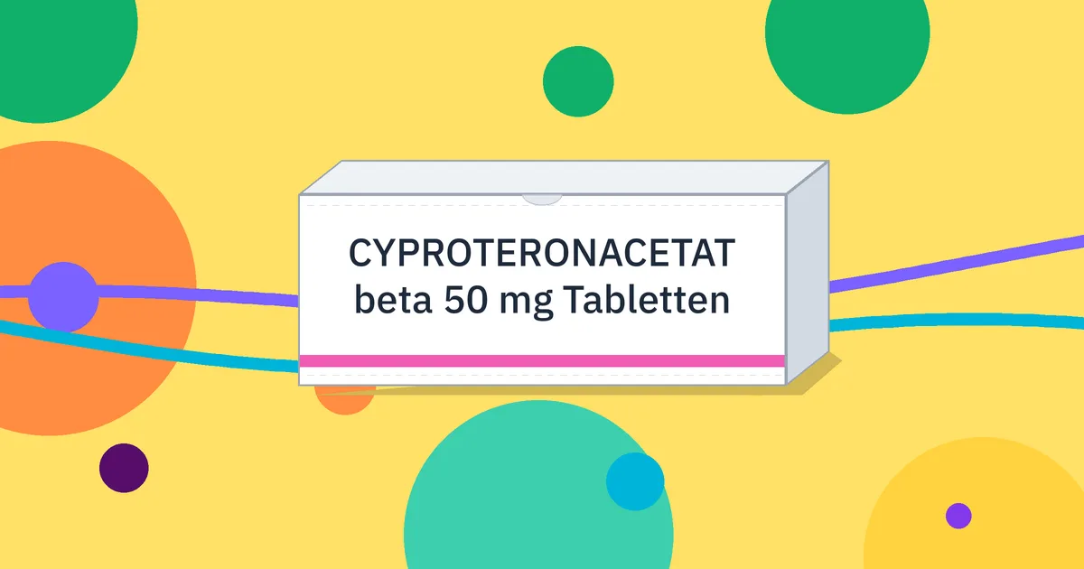 Symbolbild: Packung mit der Aufschrift CYPROTERONACETAT beta 50 mg Tabletten (PZN 06715800) – Verfügbarkeit und Bezug in Apotheken in Frankfurt am Main