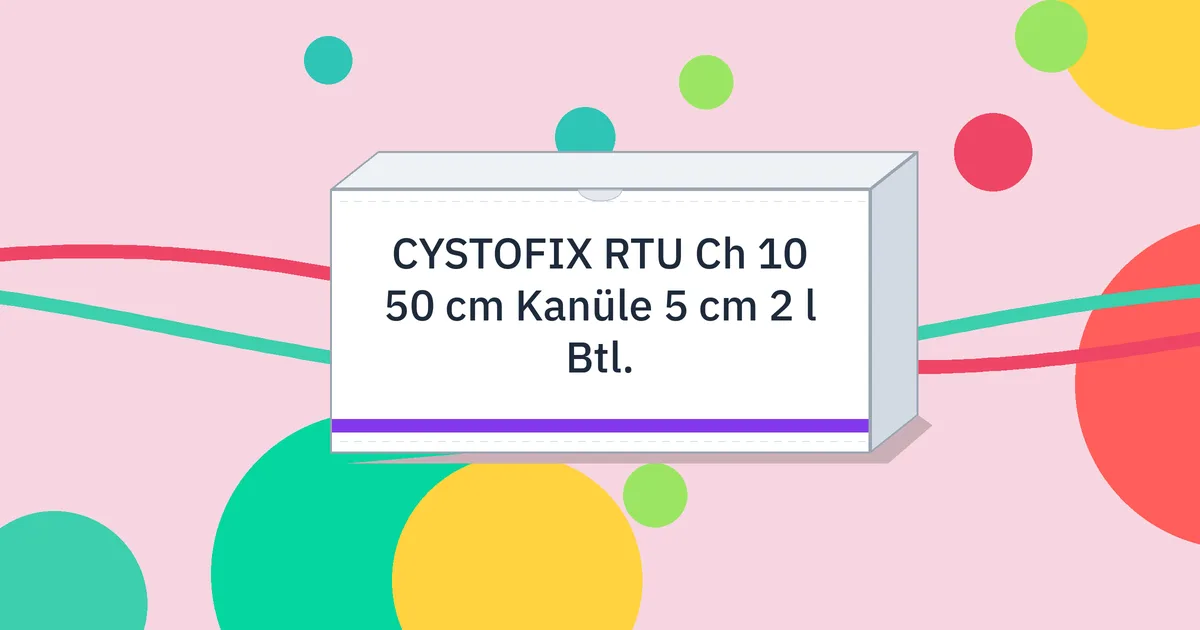Symbolbild: Packung mit der Aufschrift CYSTOFIX RTU Ch 10 50 cm Kanüle 5 cm 2 l Btl. (PZN 11584814) – Verfügbarkeit und Bezug in Apotheken in Frankfurt am Main
