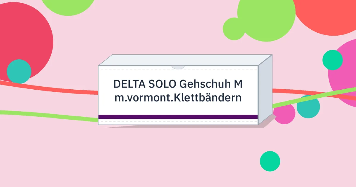 Symbolbild: Packung mit der Aufschrift DELTA SOLO Gehschuh M m.vormont.Klettbändern (PZN 11027640) – Verfügbarkeit und Bezug in Apotheken in Frankfurt am Main