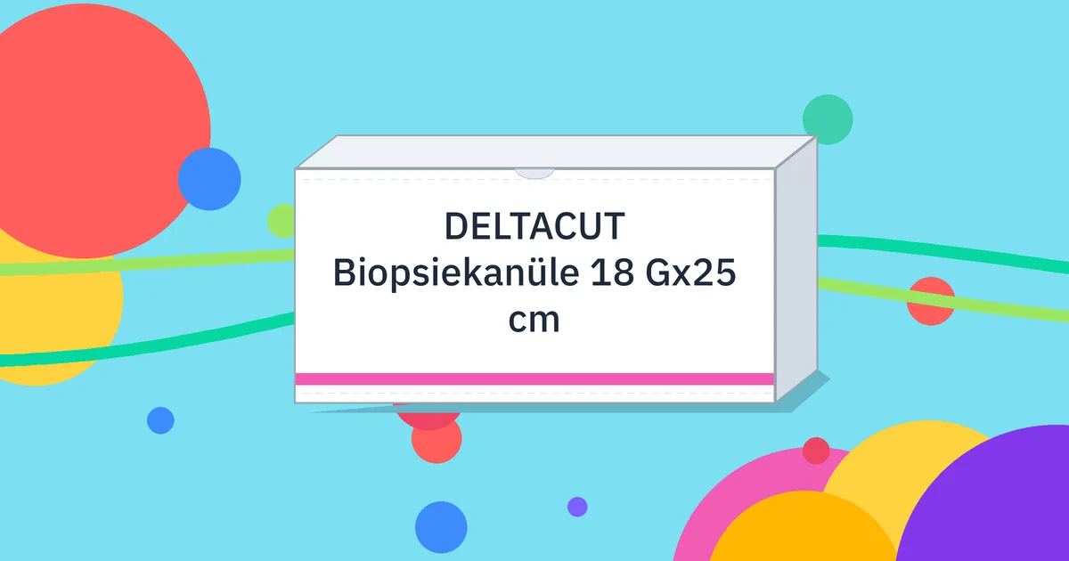 Symbolbild: Packung mit der Aufschrift DELTACUT Biopsiekanüle 18 Gx25 cm (PZN 06935938) – Verfügbarkeit und Bezug in Apotheken in Frankfurt am Main