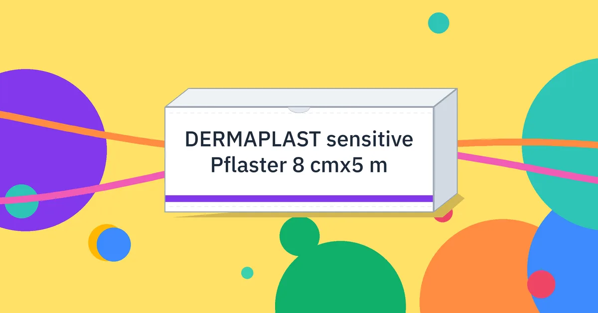Symbolbild: Packung mit der Aufschrift DERMAPLAST sensitive Pflaster 8 cmx5 m (PZN 12775539) – Verfügbarkeit und Bezug in Apotheken in Frankfurt am Main