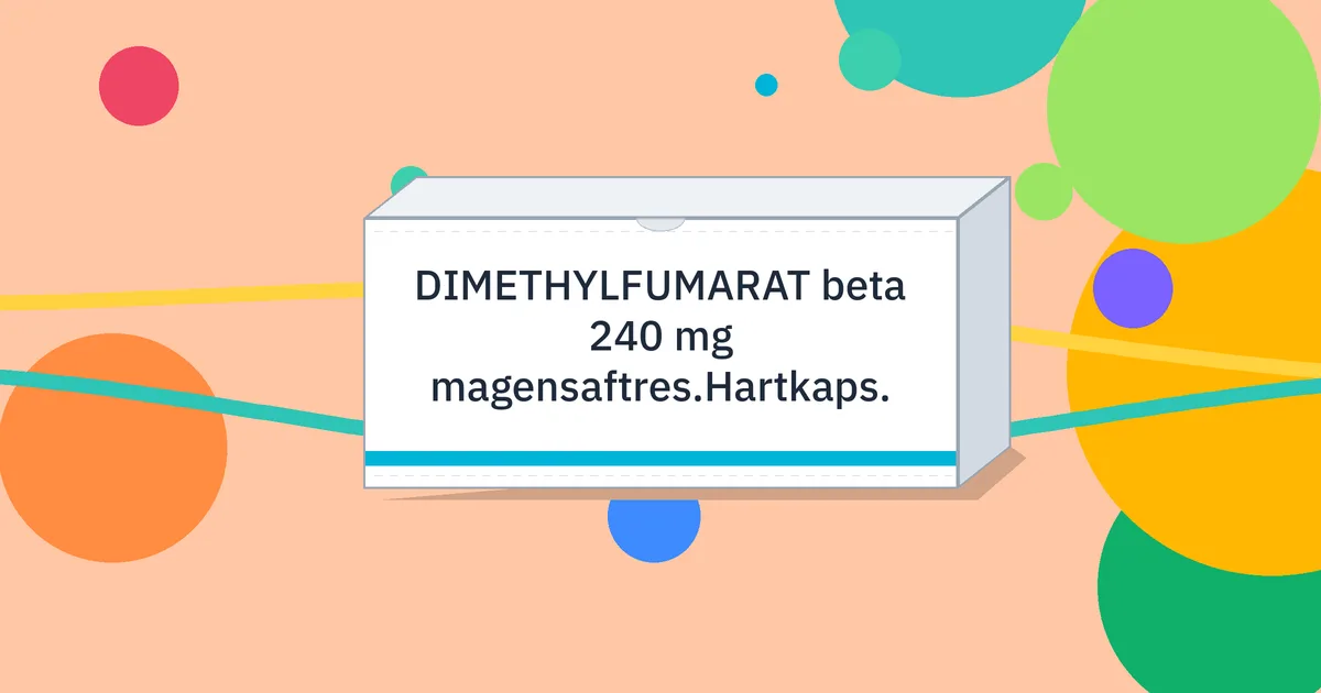 Symbolbild: Packung mit der Aufschrift DIMETHYLFUMARAT beta 240 mg magensaftres.Hartkaps. (PZN 18723360) – Verfügbarkeit und Bezug in Apotheken in Frankfurt am Main