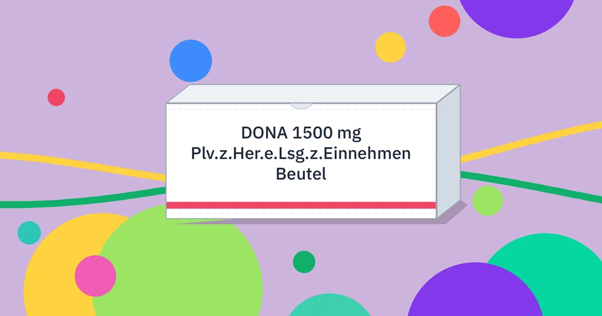 Symbolbild: Packung mit der Aufschrift DONA 1500 mg Plv.z.Her.e.Lsg.z.Einnehmen Beutel (PZN 06905050) – Verfügbarkeit und Bezug in Apotheken in Frankfurt am Main