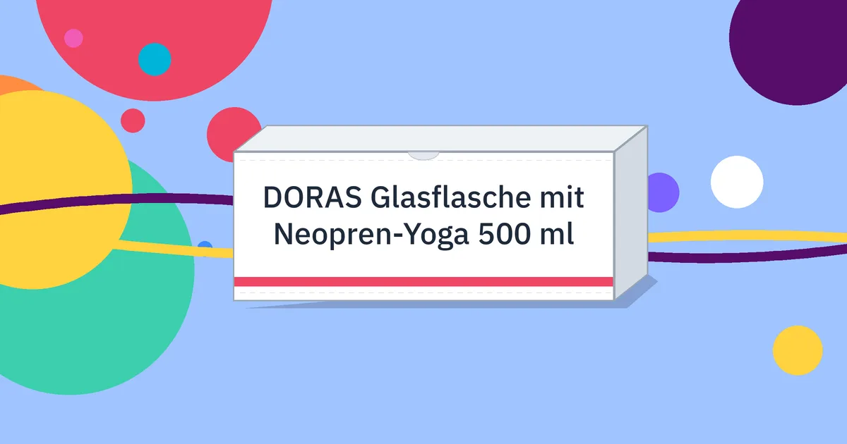 Symbolbild: Packung mit der Aufschrift DORAS Glasflasche mit Neopren-Yoga 500 ml (PZN 14243166) – Verfügbarkeit und Bezug in Apotheken in Frankfurt am Main
