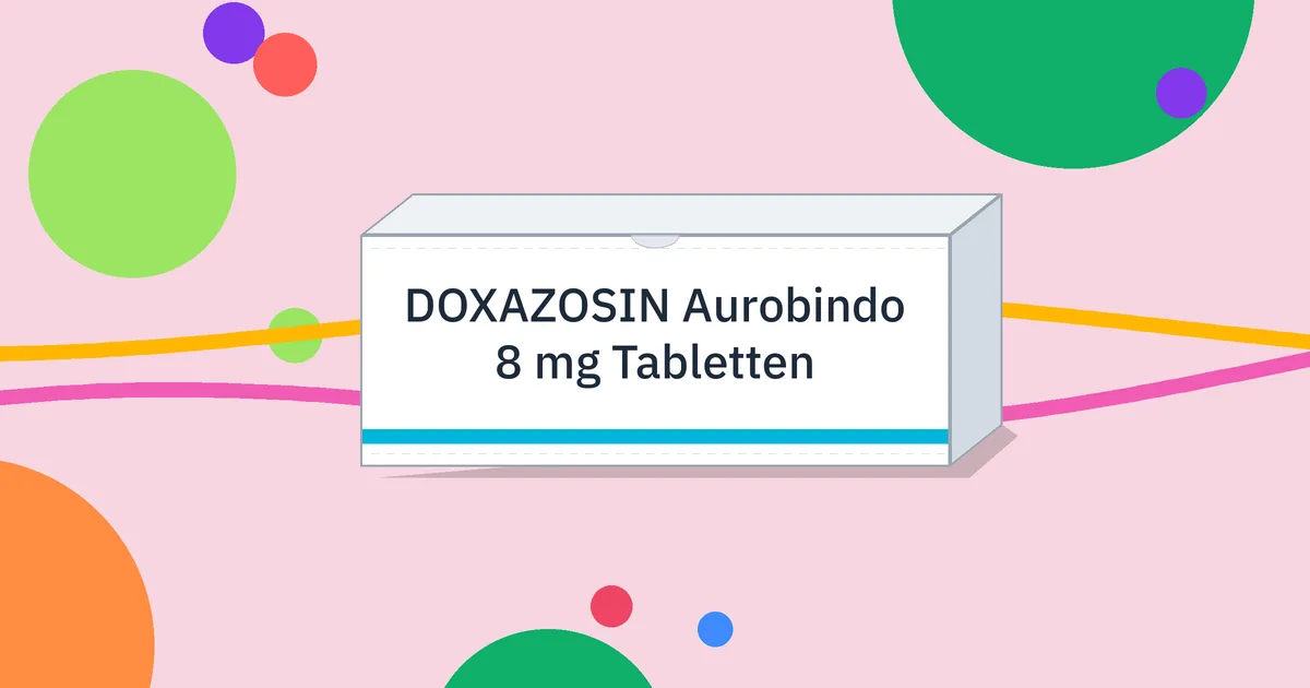 Symbolbild: Packung mit der Aufschrift DOXAZOSIN Aurobindo 8 mg Tabletten (PZN 09673686) – Verfügbarkeit und Bezug in Apotheken in Frankfurt am Main