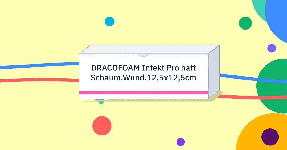 Symbolbild: Packung mit der Aufschrift DRACOFOAM Infekt Pro haft Schaum.Wund.12,5x12,5cm (PZN 19964083) – Verfügbarkeit und Bezug in Apotheken in Frankfurt am Main