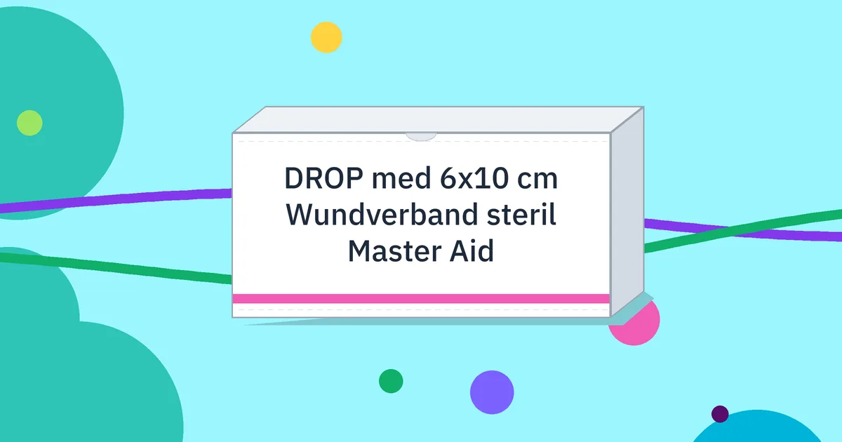 Symbolbild: Packung mit der Aufschrift DROP med 6x10 cm Wundverband steril Master Aid (PZN 20111776) – Verfügbarkeit und Bezug in Apotheken in Frankfurt am Main