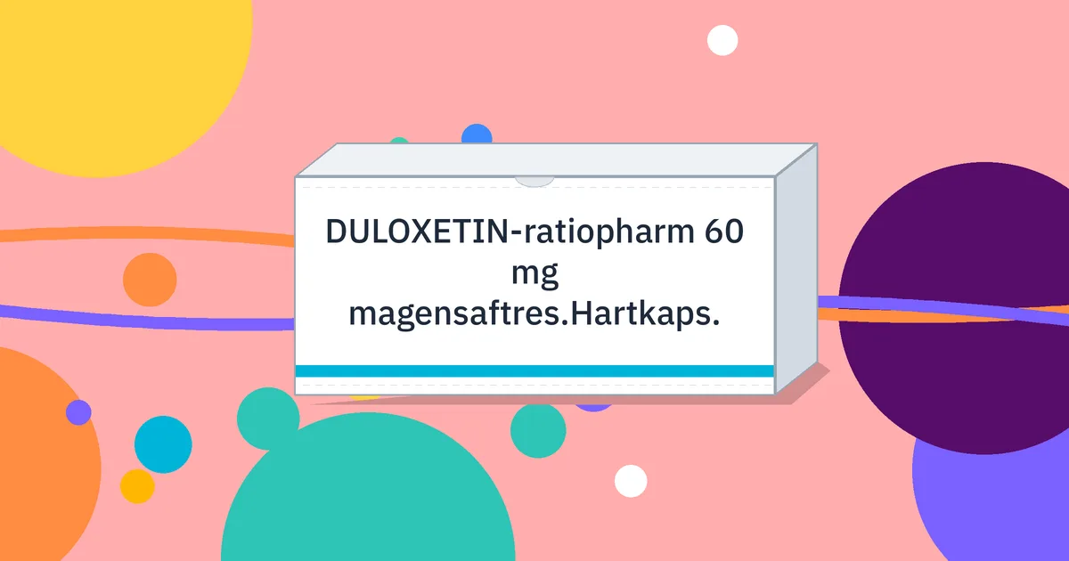 Symbolbild: Packung mit der Aufschrift DULOXETIN-ratiopharm 60 mg magensaftres.Hartkaps. (PZN 16599223) – Verfügbarkeit und Bezug in Apotheken in Frankfurt am Main