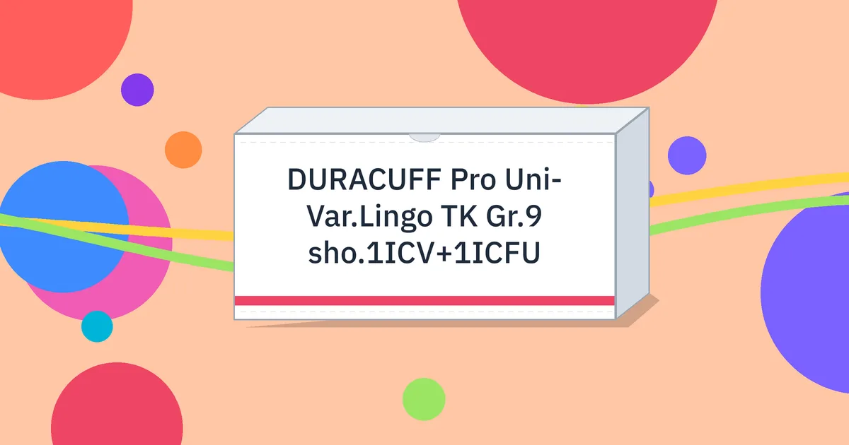 Symbolbild: Packung mit der Aufschrift DURACUFF Pro Uni-Var.Lingo TK Gr.9 sho.1ICV+1ICFU (PZN 19244437) – Verfügbarkeit und Bezug in Apotheken in Frankfurt am Main
