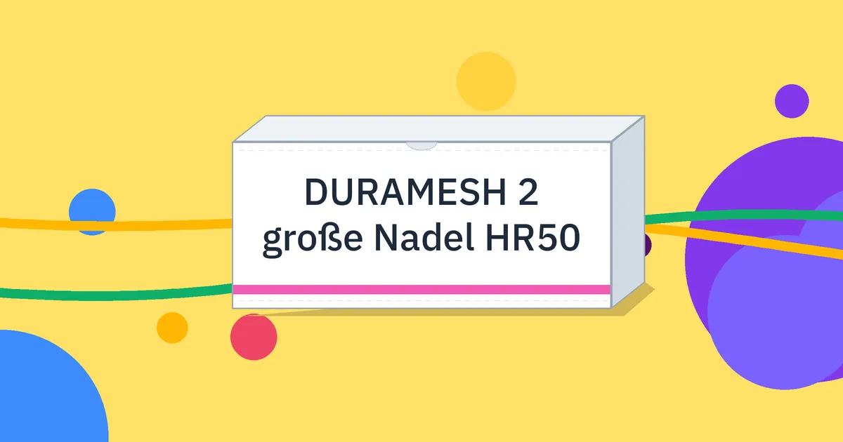 Symbolbild: Packung mit der Aufschrift DURAMESH 2 große Nadel HR50 (PZN 18883721) – Verfügbarkeit und Bezug in Apotheken in Frankfurt am Main