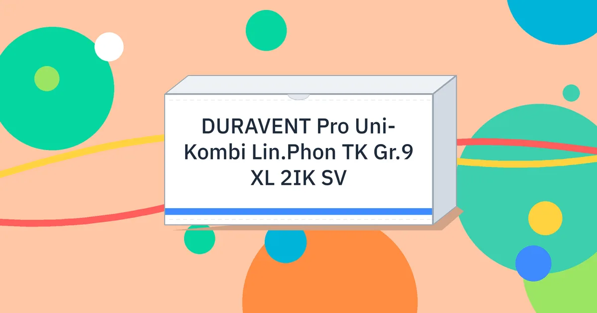 Symbolbild: Packung mit der Aufschrift DURAVENT Pro Uni-Kombi Lin.Phon TK Gr.9 XL 2IK SV (PZN 19246778) – Verfügbarkeit und Bezug in Apotheken in Frankfurt am Main