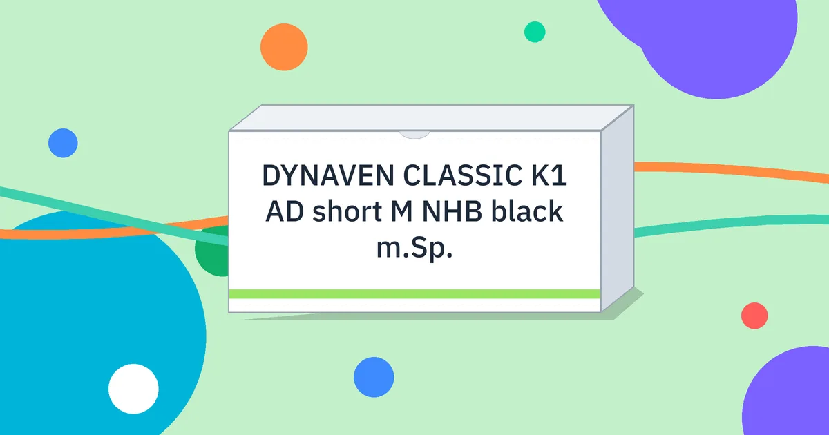 Symbolbild: Packung mit der Aufschrift DYNAVEN CLASSIC K1 AD short M NHB black m.Sp. (PZN 18415055) – Verfügbarkeit und Bezug in Apotheken in Frankfurt am Main