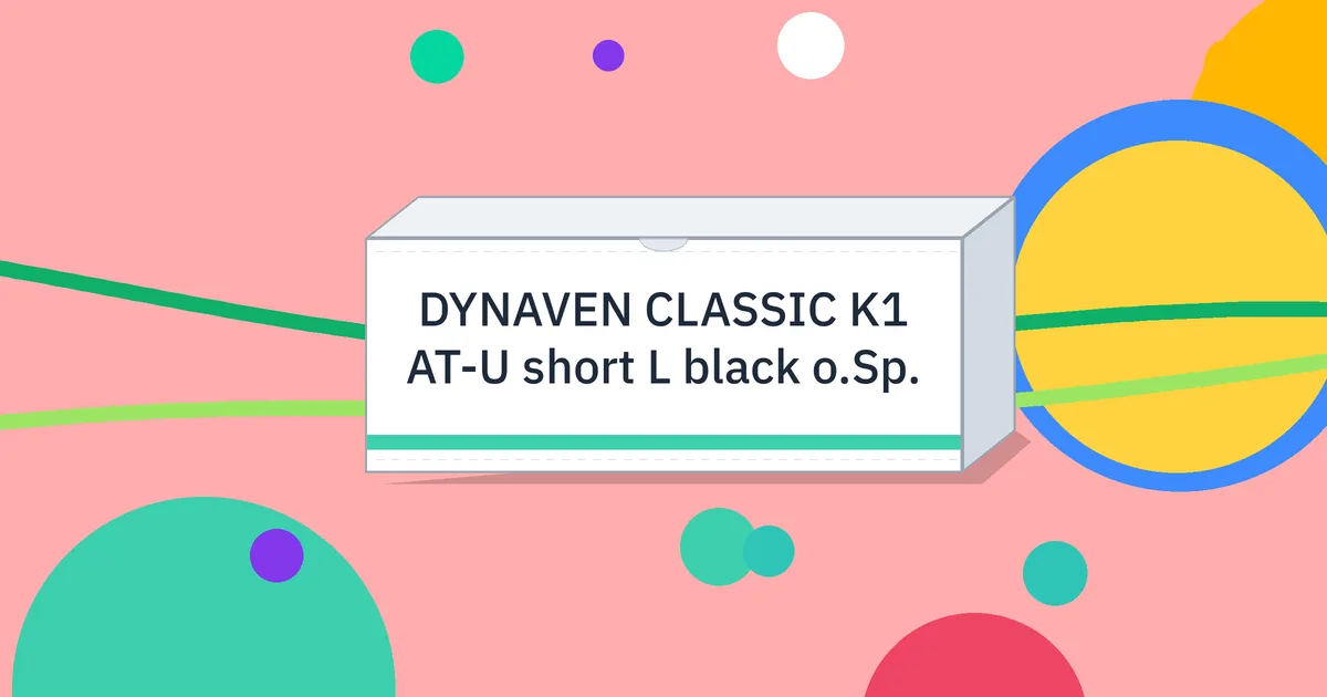 Symbolbild: Packung mit der Aufschrift DYNAVEN CLASSIC K1 AT-U short L black o.Sp. (PZN 18416557) – Verfügbarkeit und Bezug in Apotheken in Frankfurt am Main