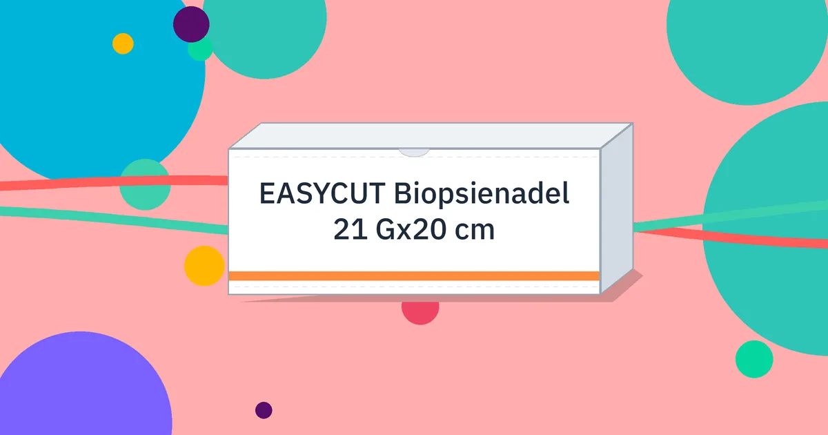 Symbolbild: Packung mit der Aufschrift EASYCUT Biopsienadel 21 Gx20 cm (PZN 16921104) – Verfügbarkeit und Bezug in Apotheken in Frankfurt am Main
