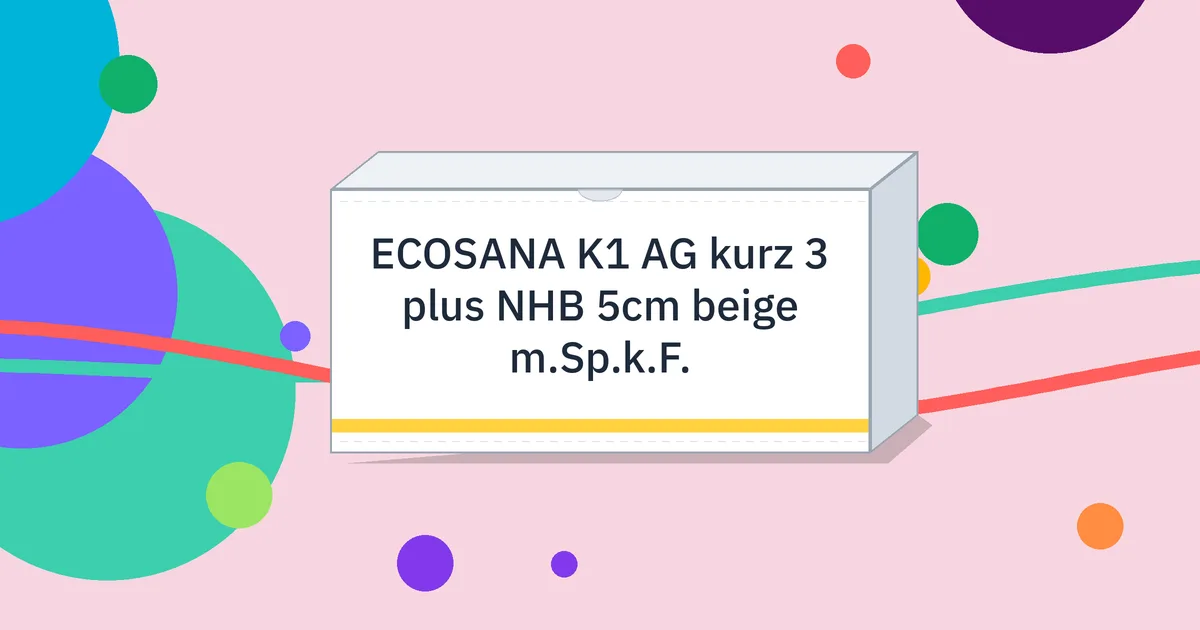 Symbolbild: Packung mit der Aufschrift ECOSANA K1 AG kurz 3 plus NHB 5cm beige m.Sp.k.F. (PZN 04727638) – Verfügbarkeit und Bezug in Apotheken in Frankfurt am Main