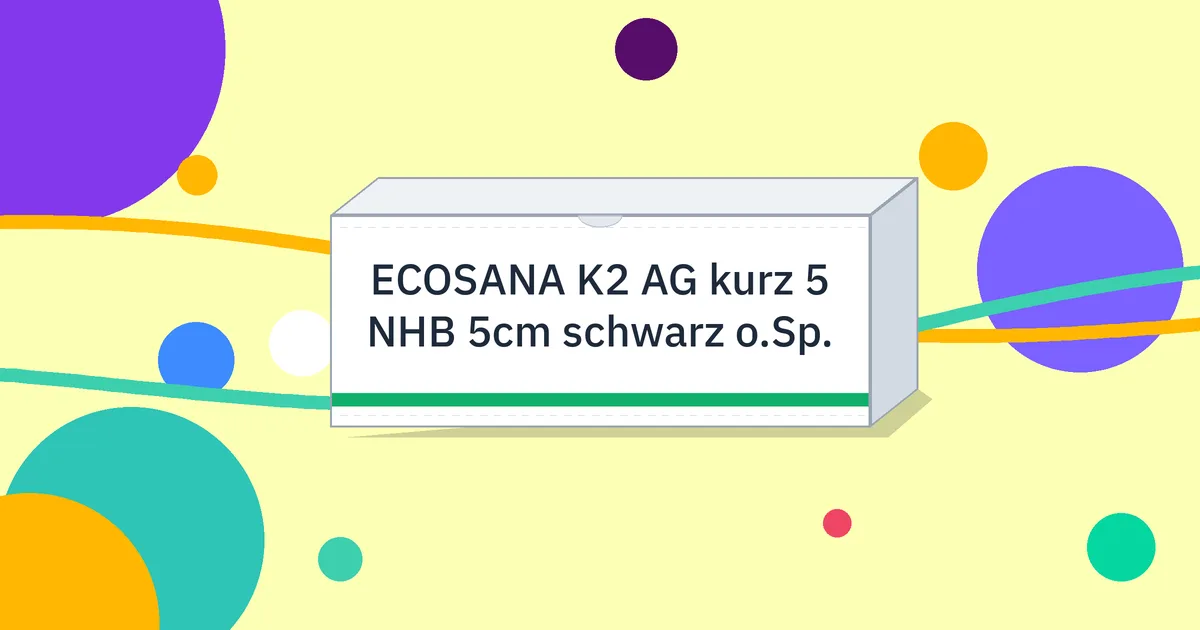 Symbolbild: Packung mit der Aufschrift ECOSANA K2 AG kurz 5 NHB 5cm schwarz o.Sp. (PZN 01460324) – Verfügbarkeit und Bezug in Apotheken in Frankfurt am Main